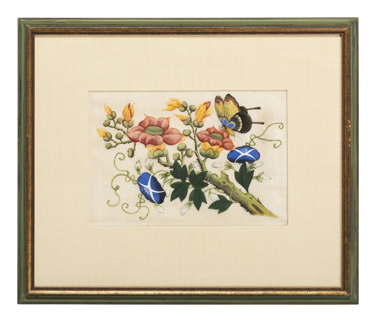 Chinese Export School | Three Chinese Pith Paintings of Butterflies and ...