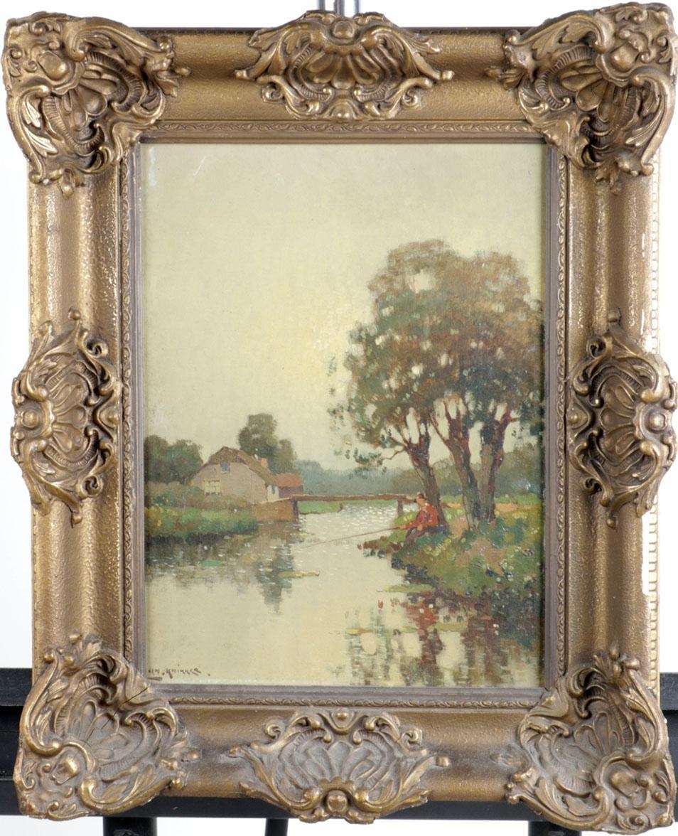 Jan Knikker | Boerderij met persoon langs het water | MutualArt