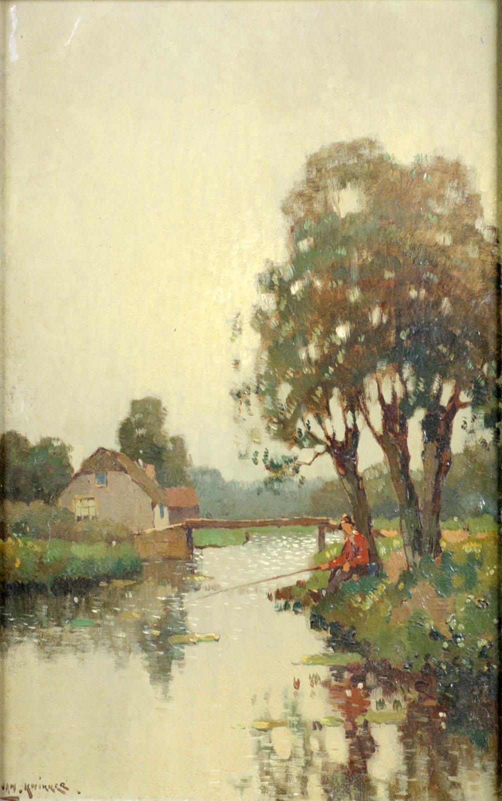 Jan Knikker | Boerderij met persoon langs het water | MutualArt
