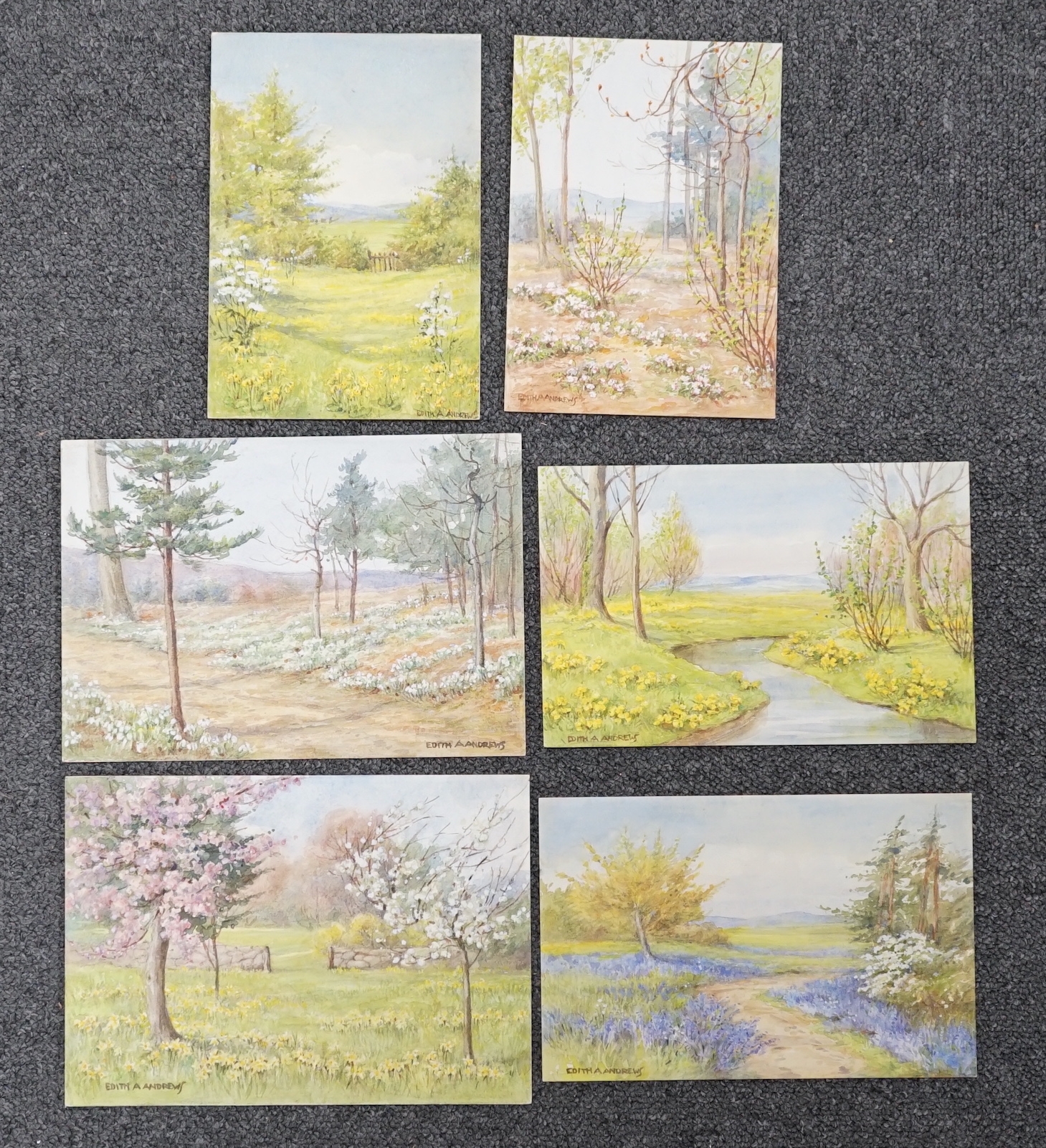 Edith Alice Andrews | six watercolour designs for postcards | MutualArt