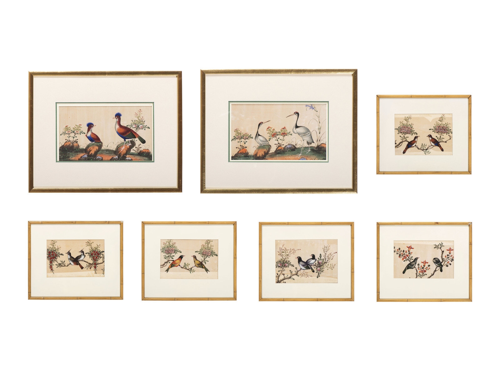 Chinese Export School | Seven Chinese Export Pith Paintings of Perched ...