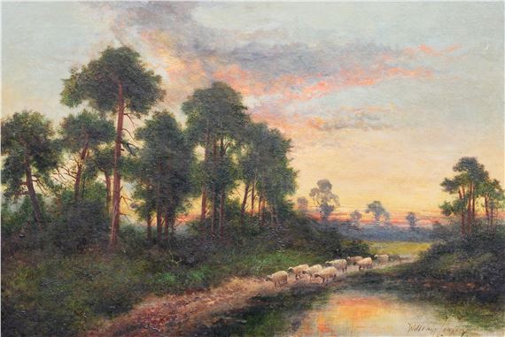 William Langley | Sheep on the move at sunset | MutualArt