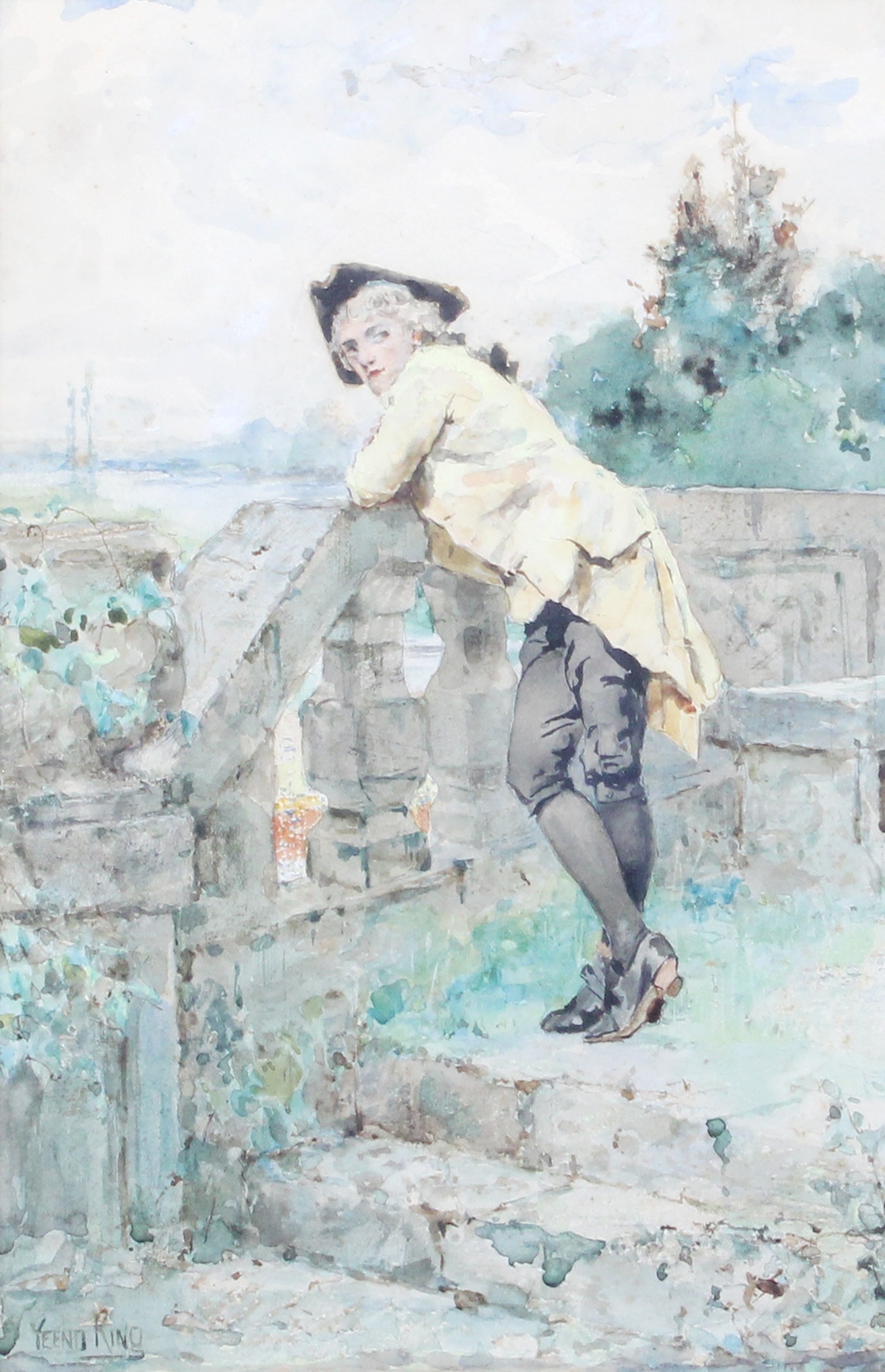 John Henry Yeend King | Young dandy at rest on a balustrade | MutualArt