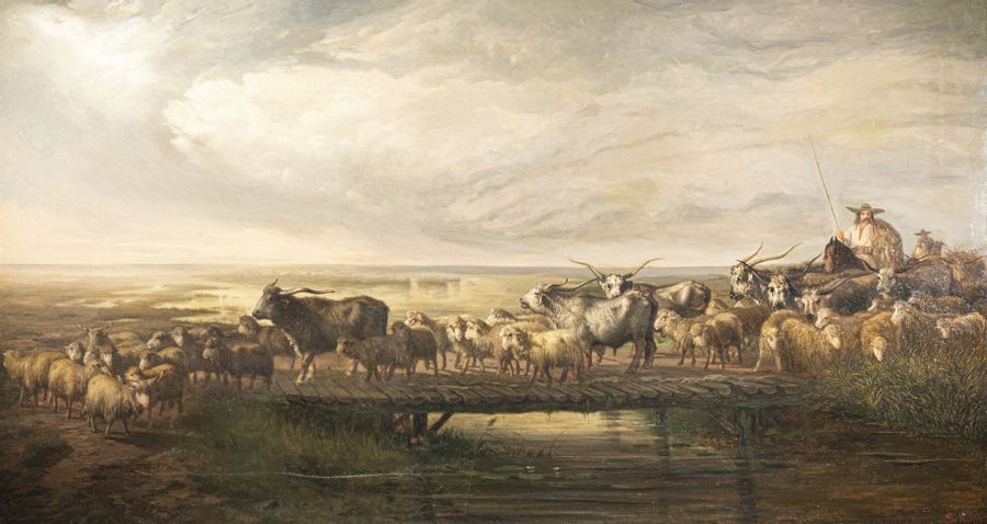 August Friedrich Albrecht Schenck | Sheeps in a winter storm | MutualArt