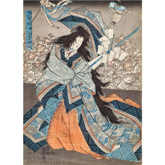 Utagawa Kunisada | 1. Tamamo no Mae, 2. Der Schauspieler Fujikawa Hanatomo III als Kashiwagi, 3 ...