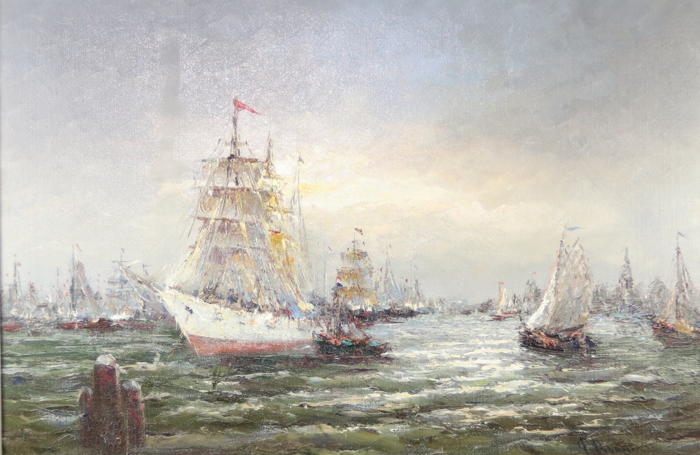 Peter Brouwer | extensive harbour scene with boats and ships | MutualArt