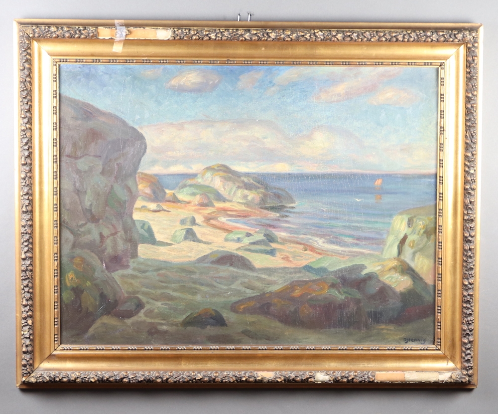 Otto Hennig | coastal scene with distant fishing boat | MutualArt