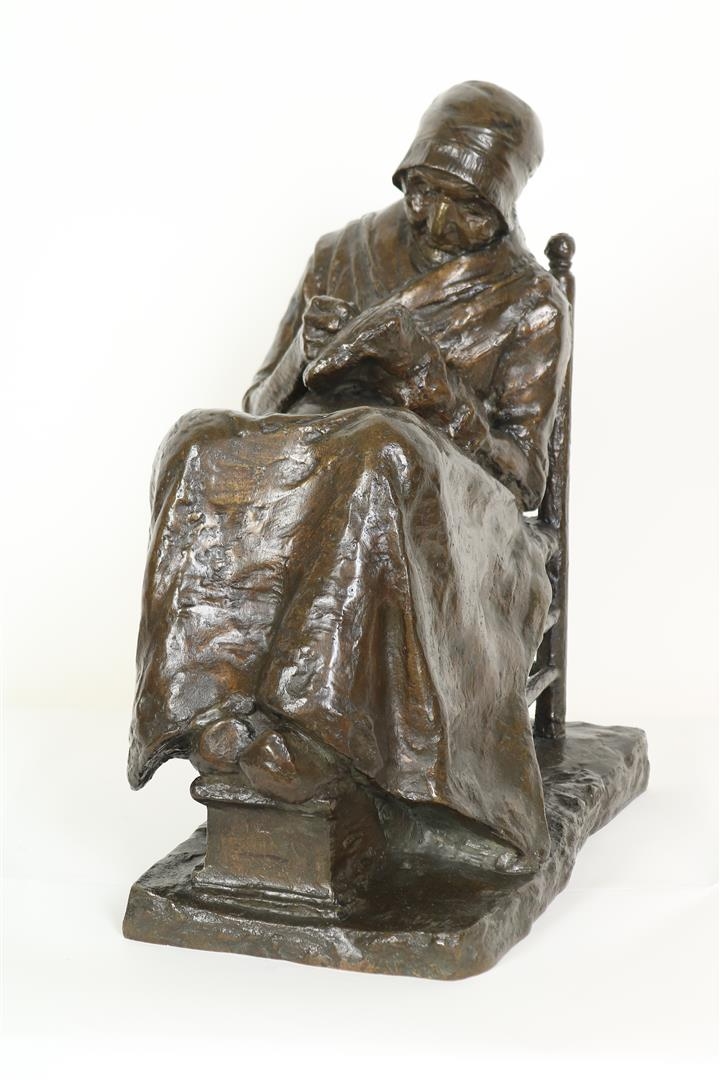 Charles Van Wijk | Figure of an old farmer's wife on a chair with ...