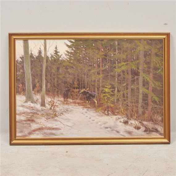 Henning Hougaard | Älgar. Signerad. Olja på duk | MutualArt