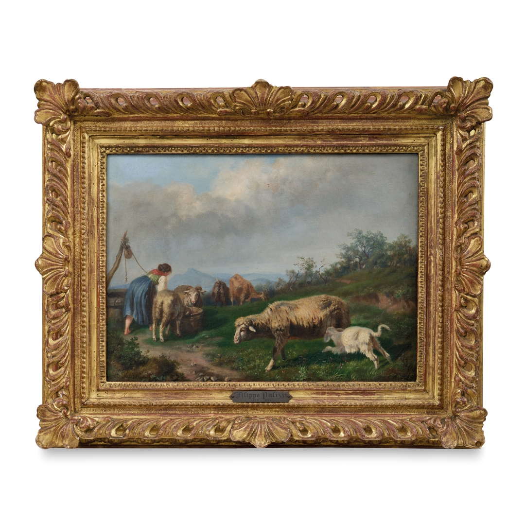 Filippo Palizzi | PASTORELLA AL POZZO CON GREGGE DI PECORE | MutualArt