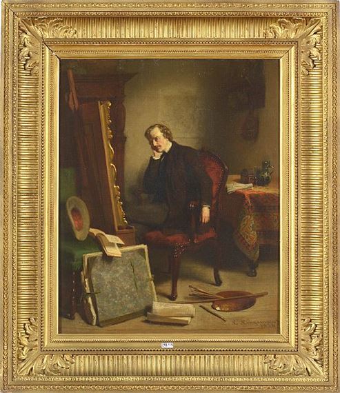 Lambertus Lingeman | Le peintre contemplant son œuvre (1856) | MutualArt