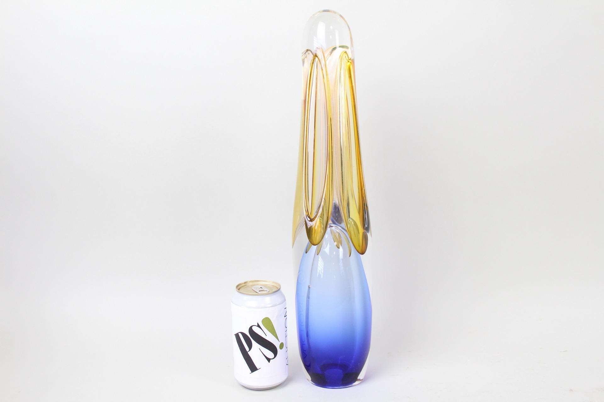 Adam Jablonski | Signed Adam Jablonski Blue & Yellow Glass Art ...