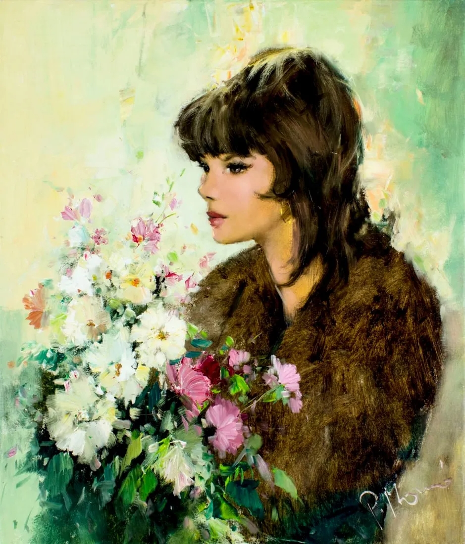 Ingfried Paul Henze-Morro | Portrait of Woman with Flowers | MutualArt