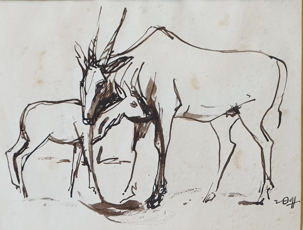 Zakkie Eloff | Eland Cow and Calf | MutualArt