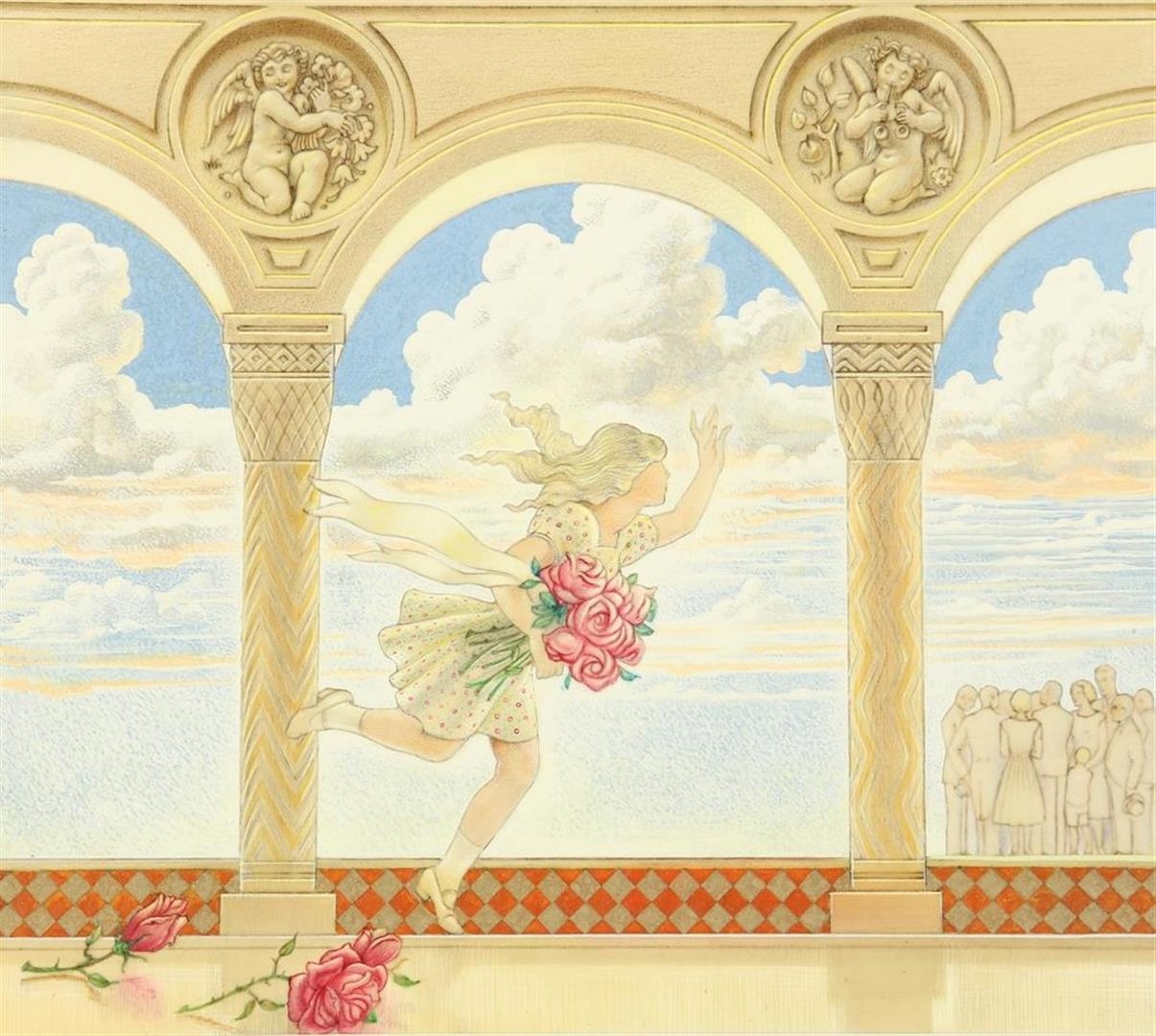 Rinze Hamstra | Waving lady with flowers | MutualArt