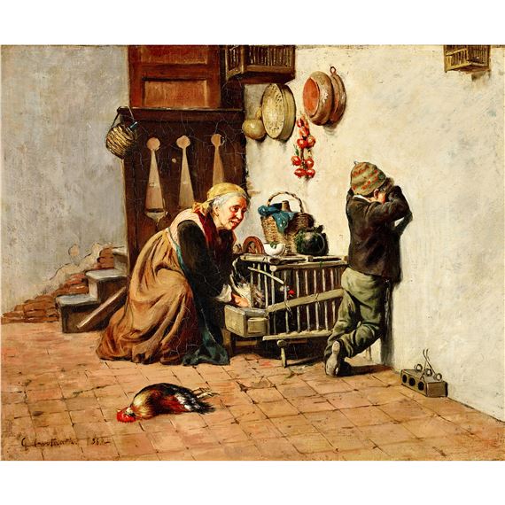 Giuseppe Constantini | Interieur mit Grossmutter und Enkel (1889 ...