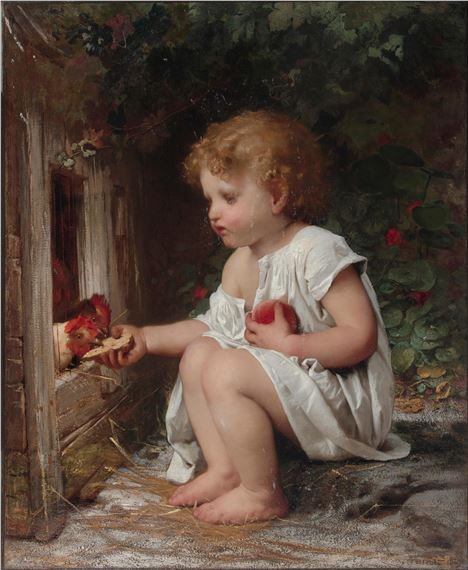 Léon Jean Bazile Perrault | Feeding the chickens (1866) | MutualArt