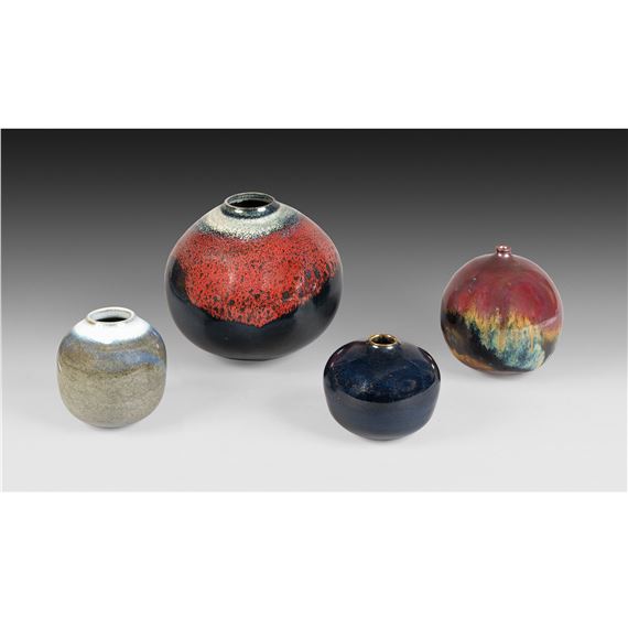 René Ben-Lisa | Small ovoid vase in white, gray and blue ceramic ...