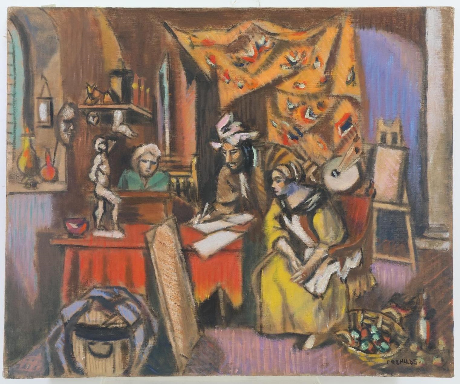Frederick Robbins Childs | Expressionist scene of figures in a shop ...