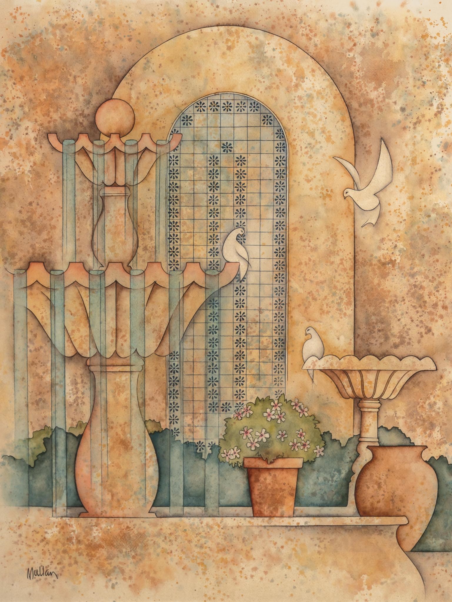 G. E. Mullan | Fountain with Doves | MutualArt