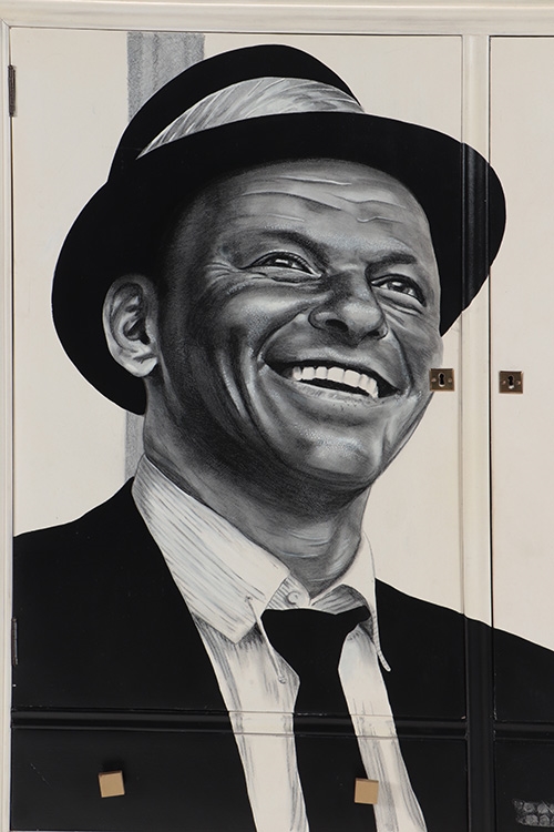 Frank Sinatra | A two door bar cabinet circa 1960 repainted with Frank ...