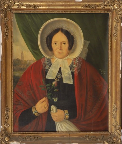 Louis Félix Legendre | Portrait of a Woman Wearing a Red Shawl, 1843 ...