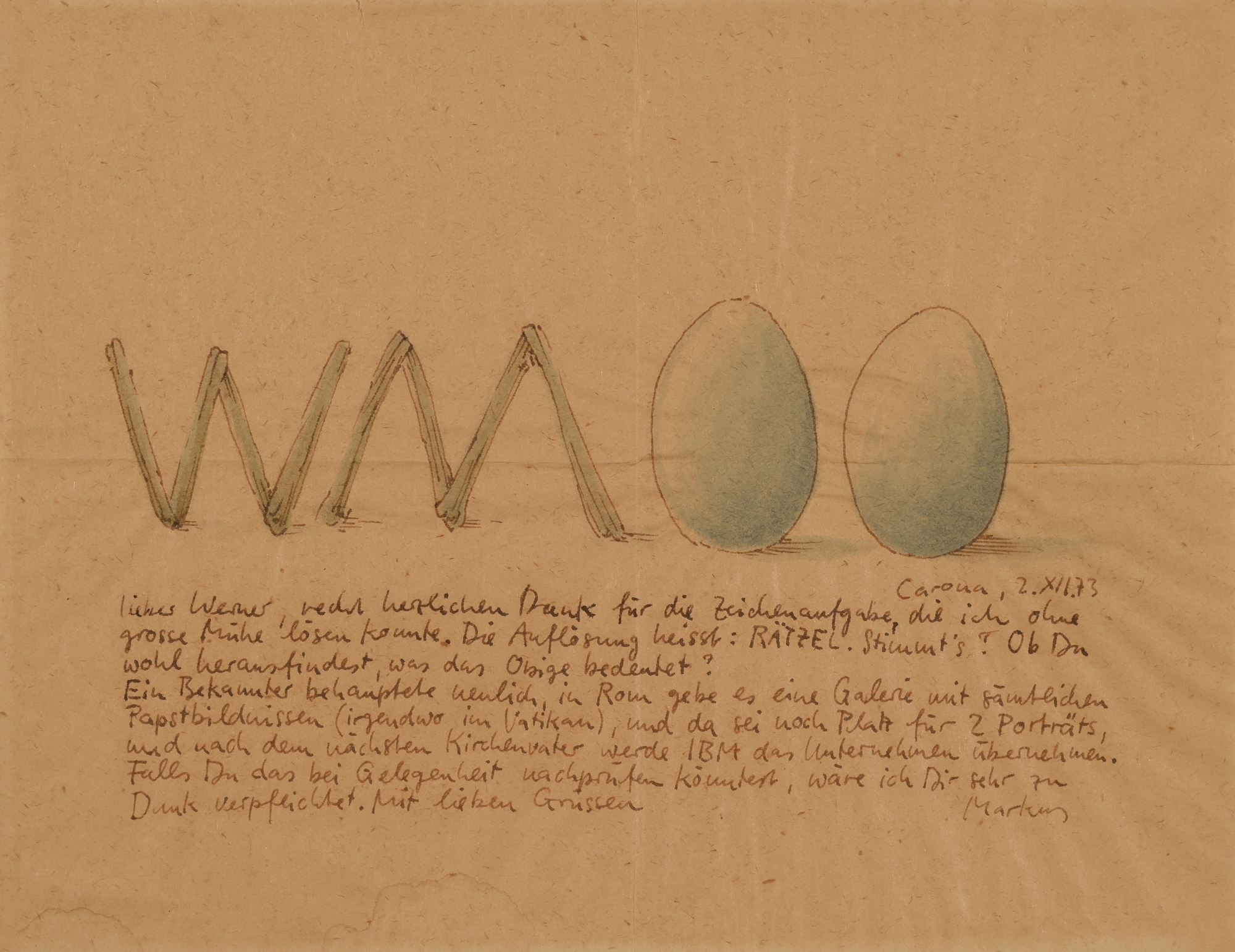 Markus Raetz | 2 illustrated letters and 1 painted cardboard envelope ...