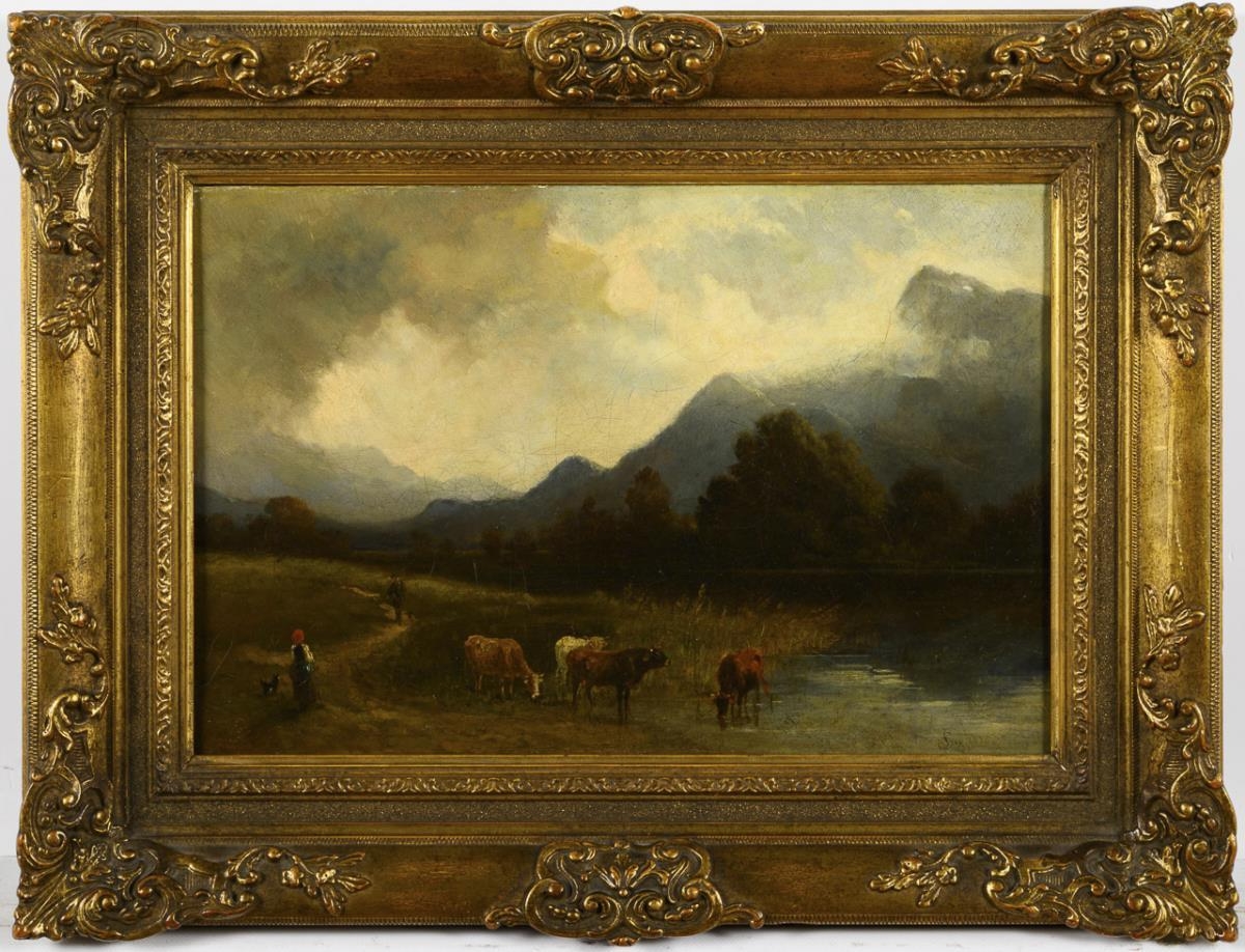 Wilhelm Frey | Landscape with shepherdess and cattle | MutualArt