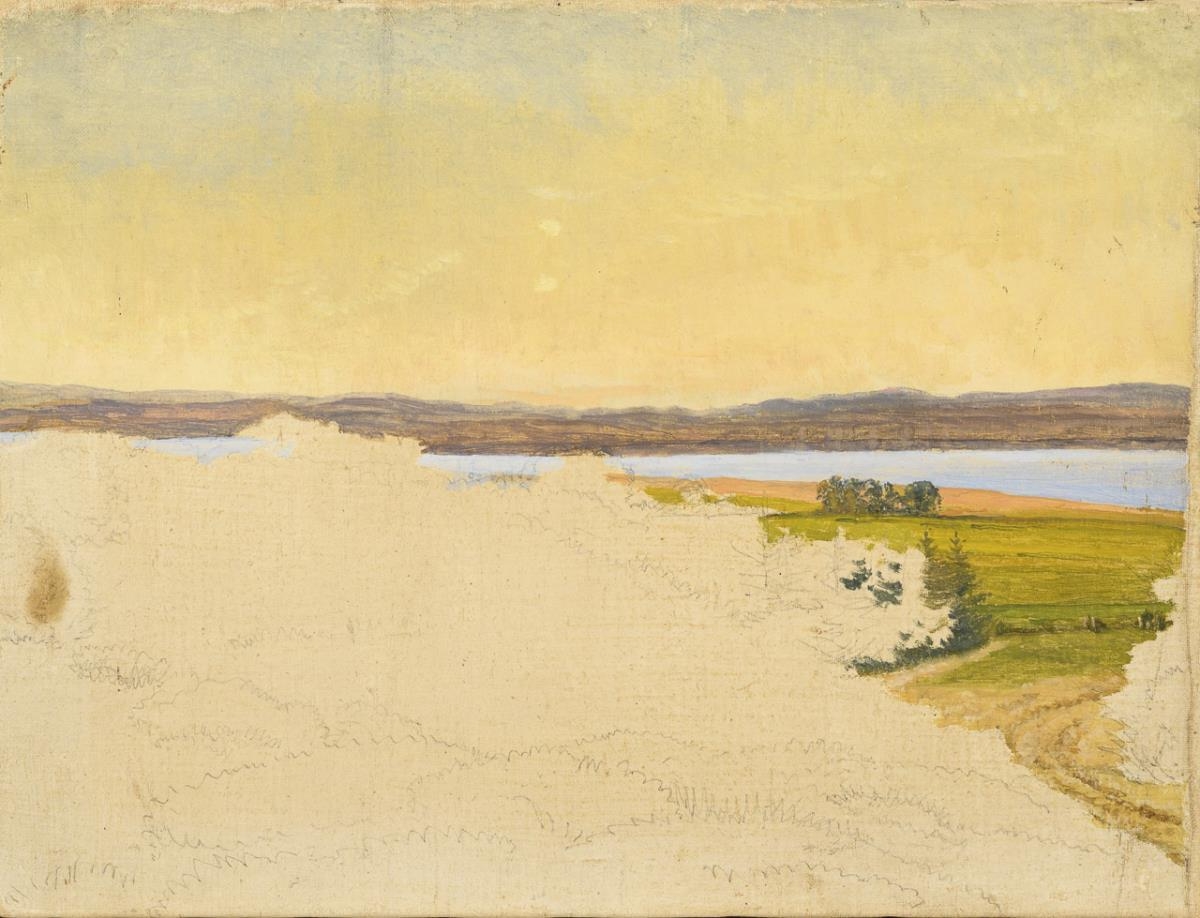 Vilhelm Kyhn | Oil study with unfinished river landscape | MutualArt
