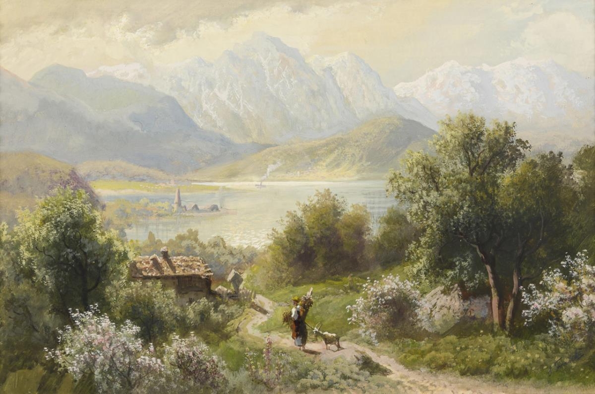 S. Frank | Alpine landscape with lake and staffage | MutualArt
