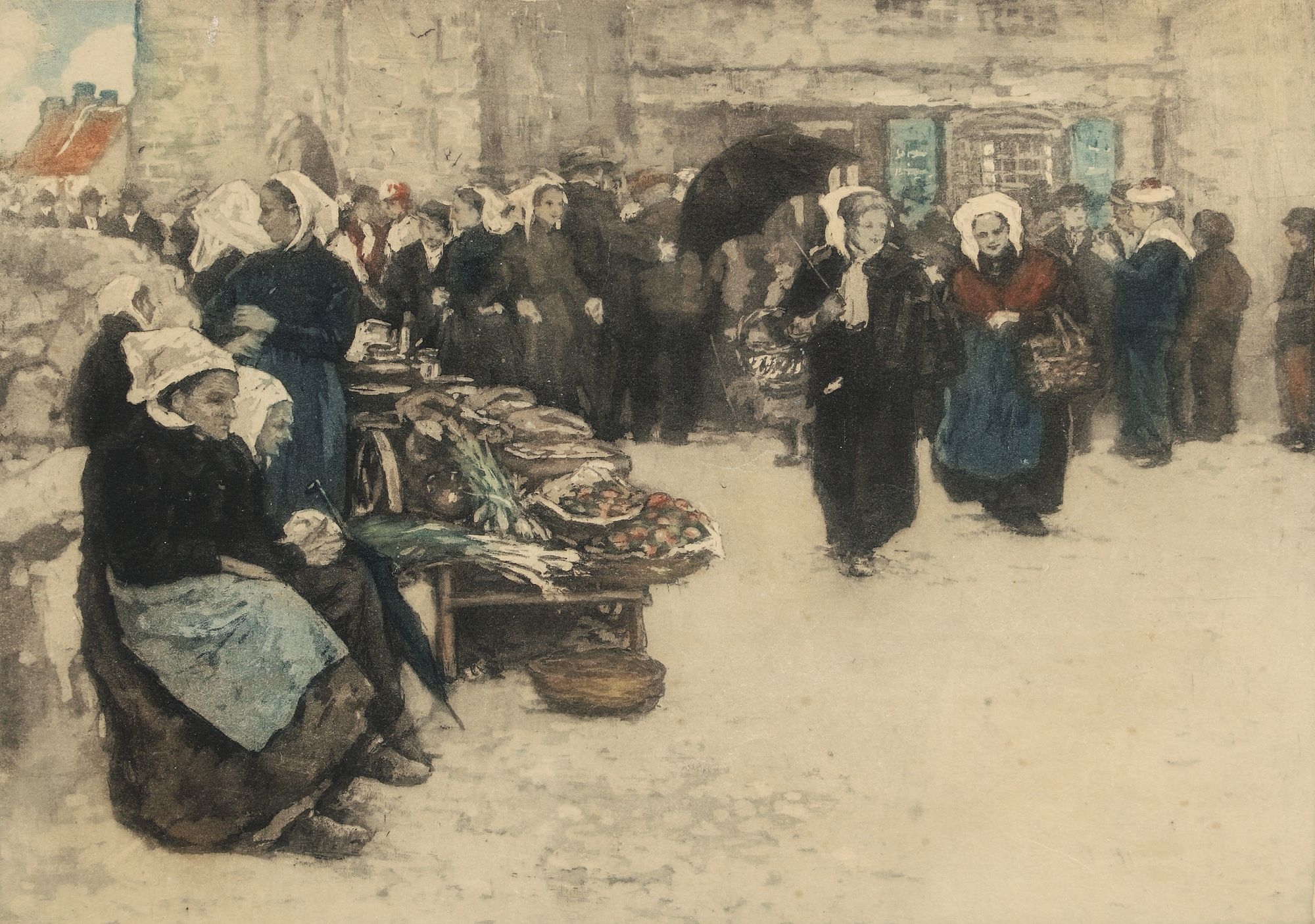 Manuel Robbe | Manuel Robbe color aquatint Marche Breton (Circa 1905 ...