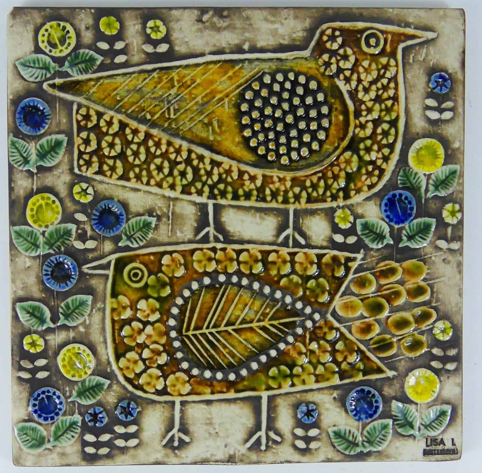 Lisa Larson | Lisa Larson for Gustavsberg pottery tile depicting birds ...