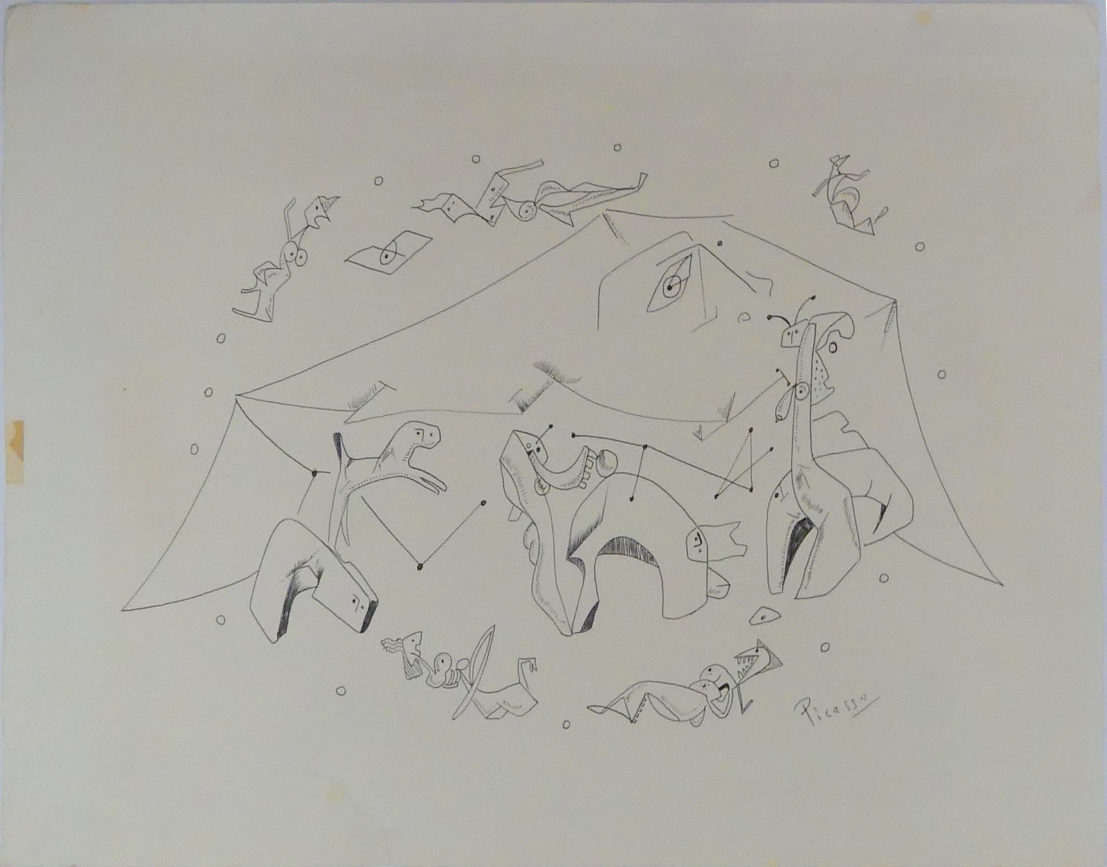 Pablo Picasso | Pablo Picasso style ink drawing on paper depicting an ...