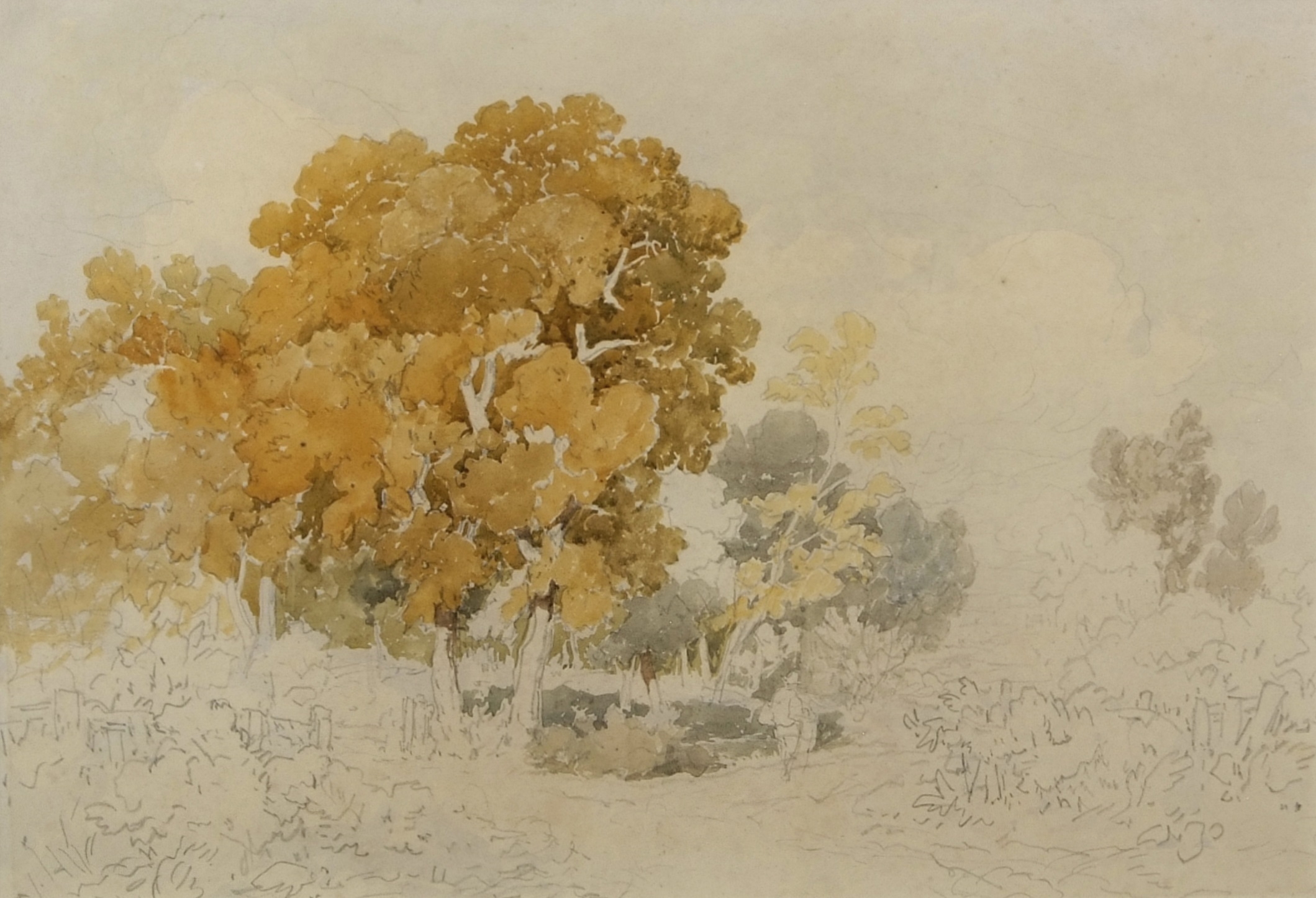 John Joseph Cotman | Unfinished rural scene study pencil and ...