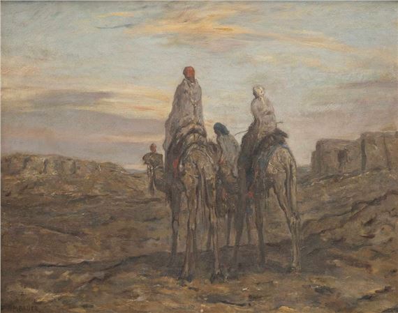 Marius Bauer | Bedouins on camels in the desert (1922) | MutualArt