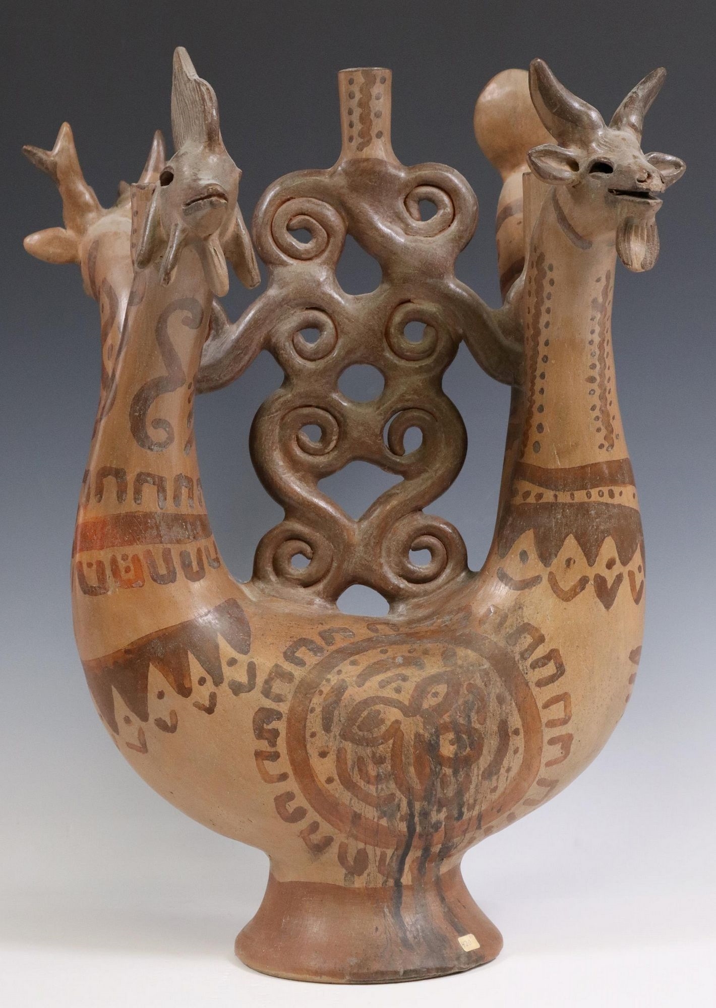 Heron Martinez | Mexican folk art burnished pottery three-light figural ...