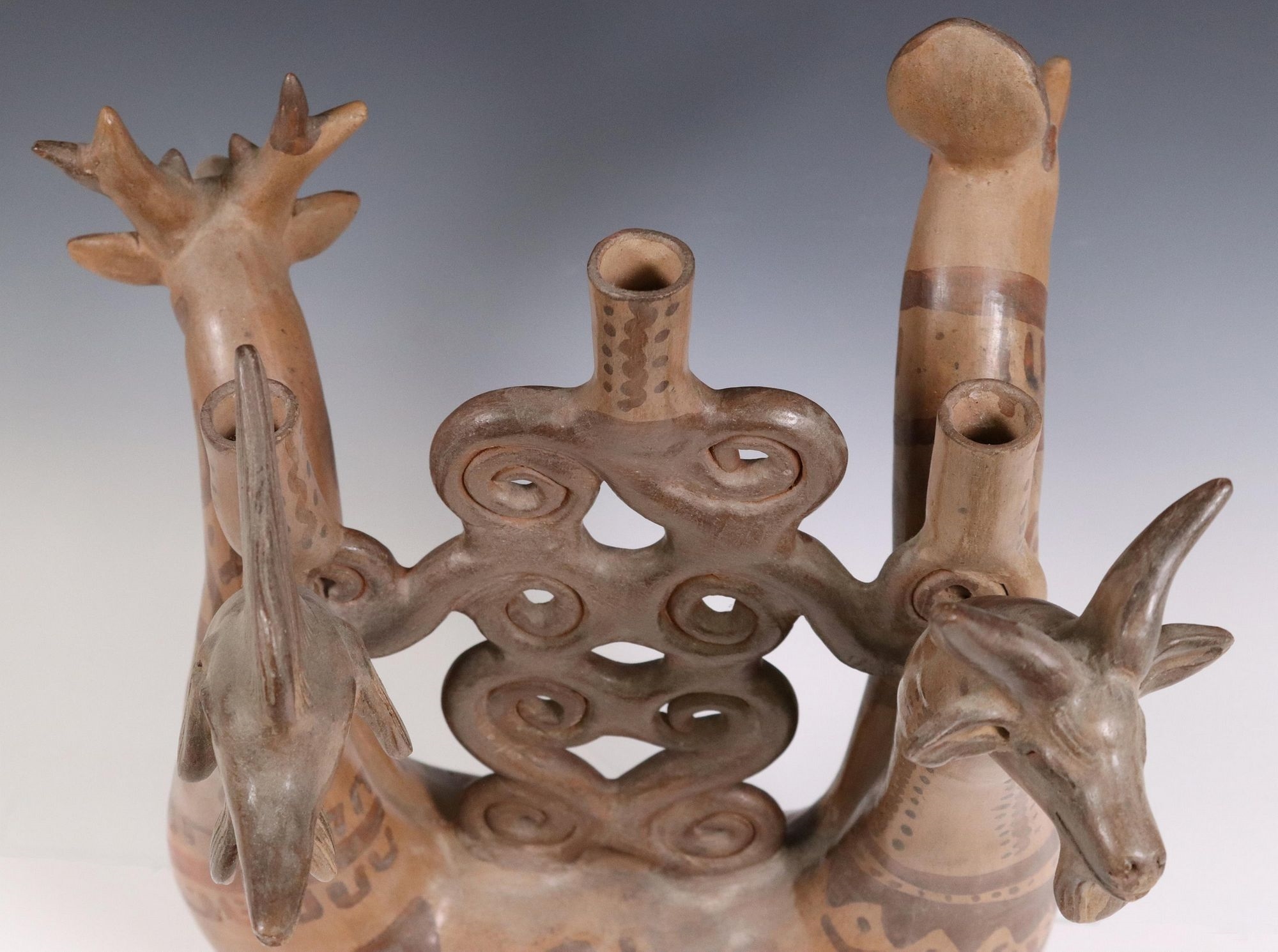 Heron Martinez | Mexican folk art burnished pottery three-light figural ...