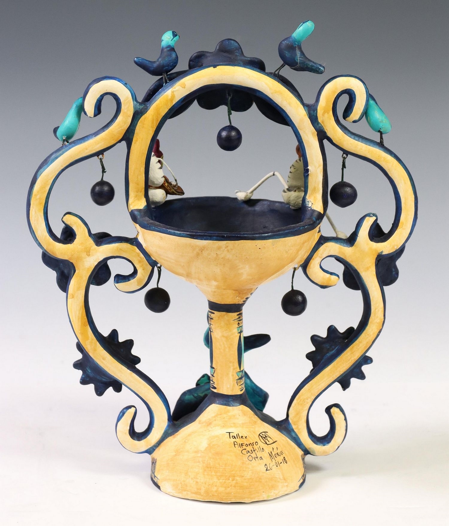 Alfonso Castillo Orta | Polychrome painted folk art pottery skeleton ...