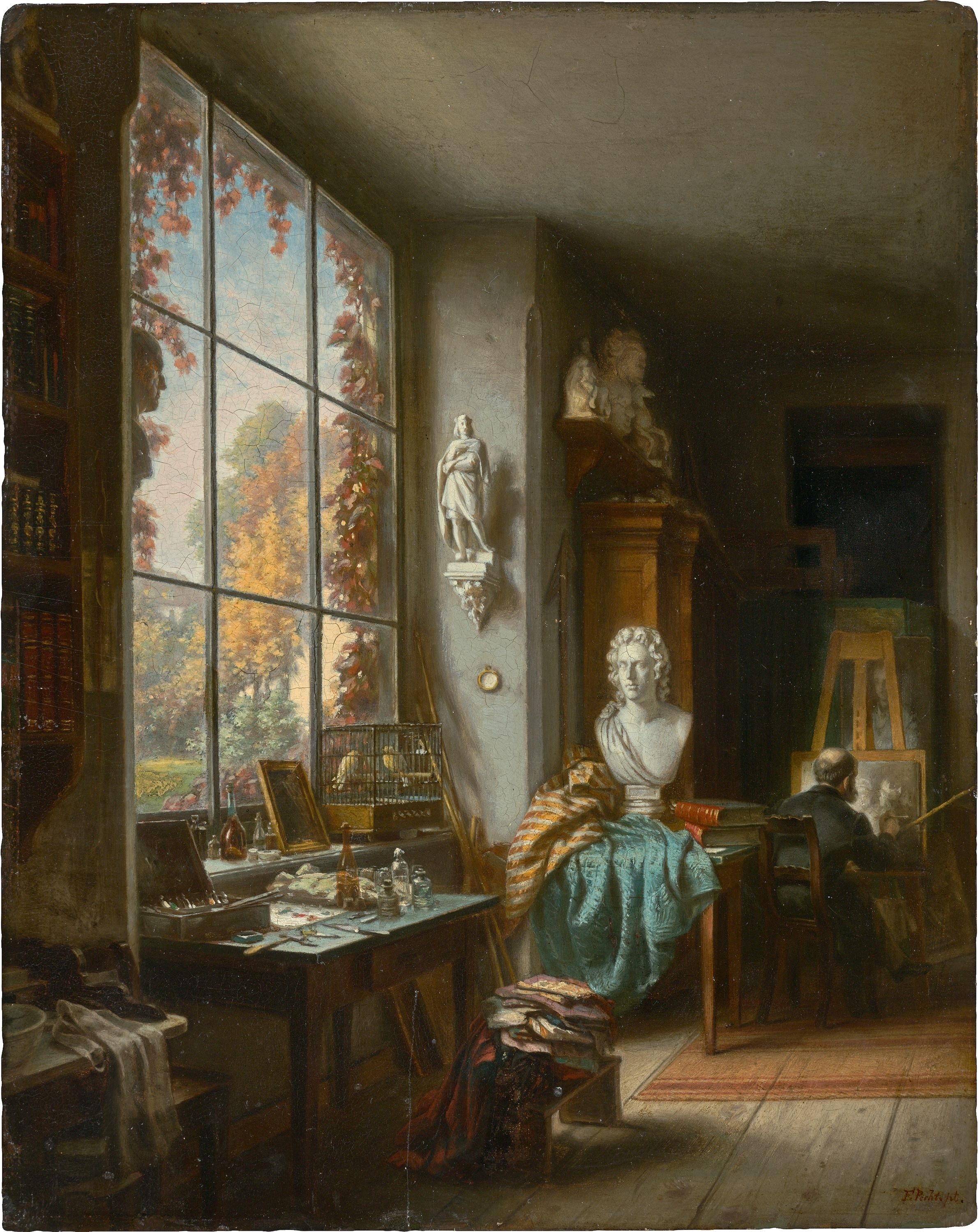 August Friedrich Pecht | Self portrait in the studio. | MutualArt