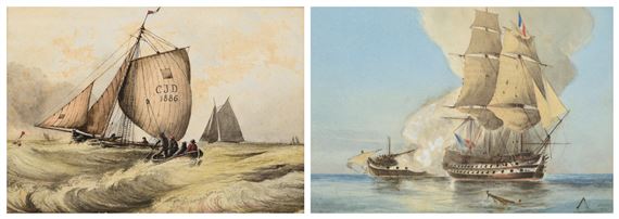 William Frederick Mitchell | battle scene depicting (2) warships ...