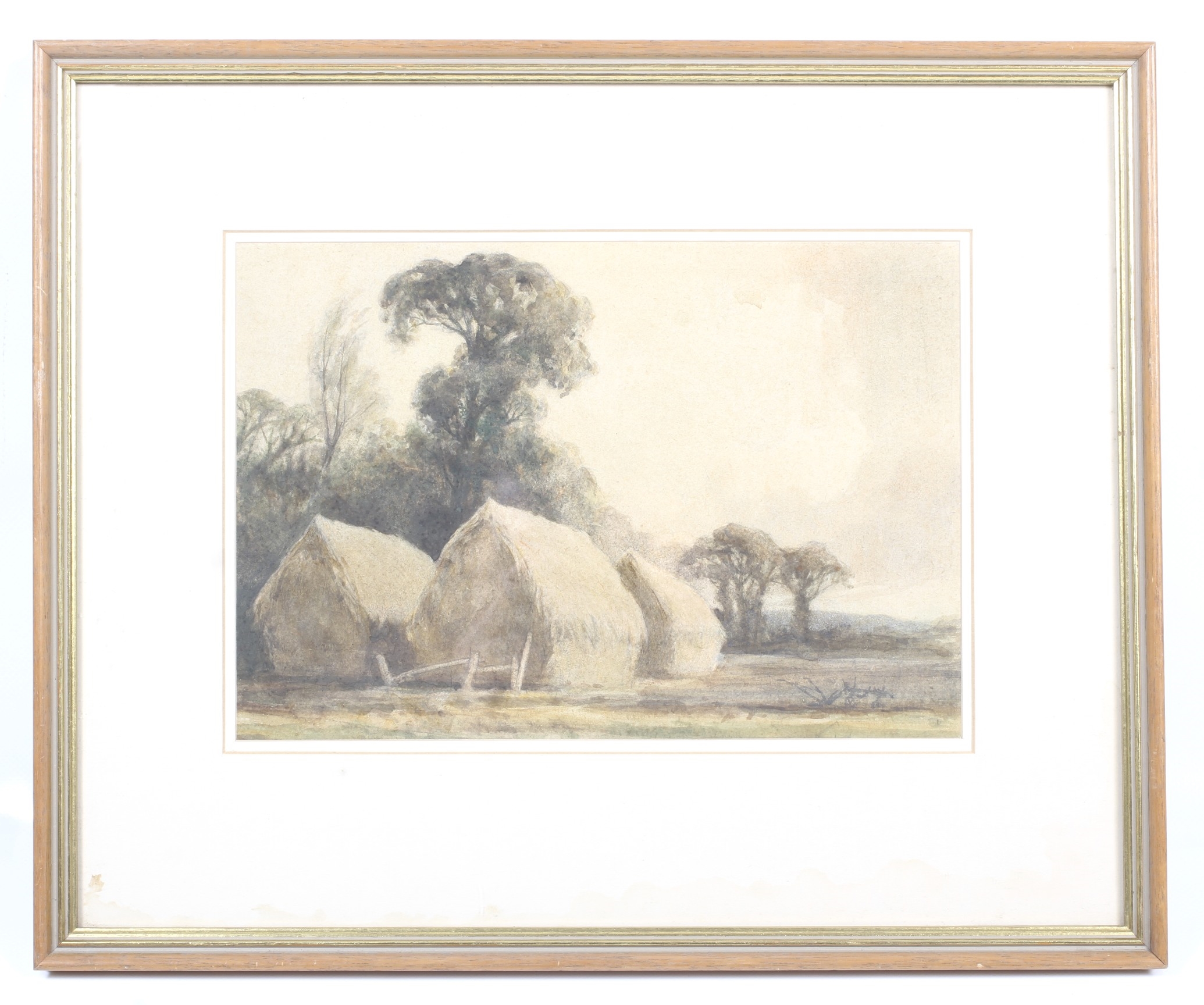 George Clausen | haystacks in the corner of a field. | MutualArt