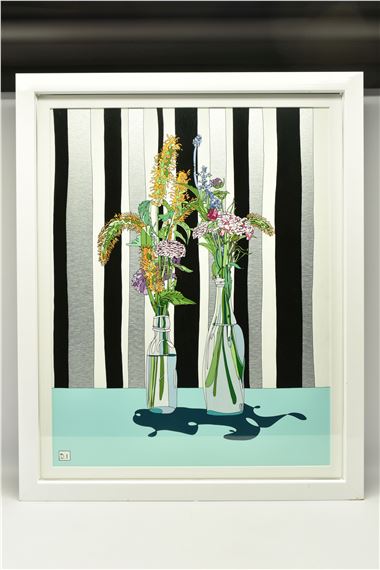 Dylan Izaak | FLOWERS ON STRIPED WALLPAPER | MutualArt