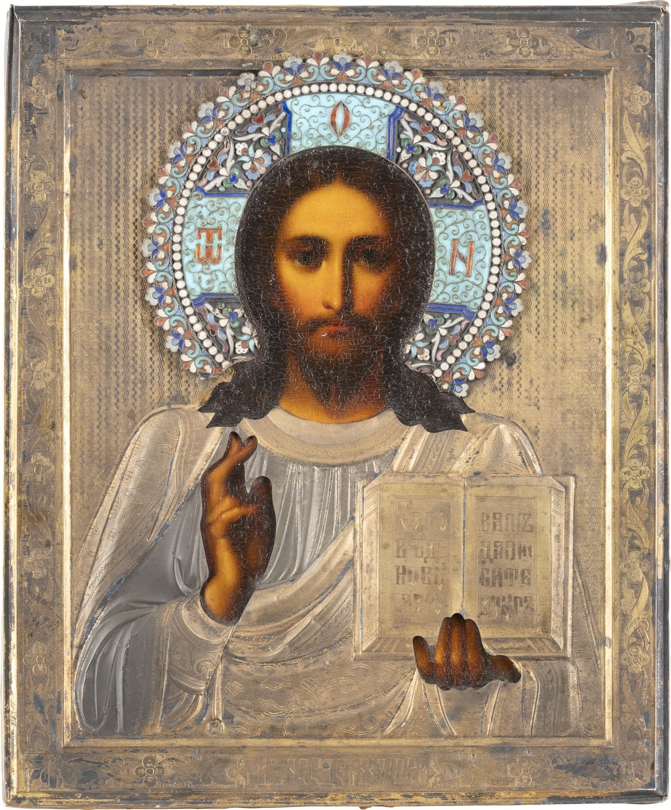 Alexander Egorov | CHRIST PANTOKRATOR WITH A SILVER-GILT AND CLOISONNÉ ...