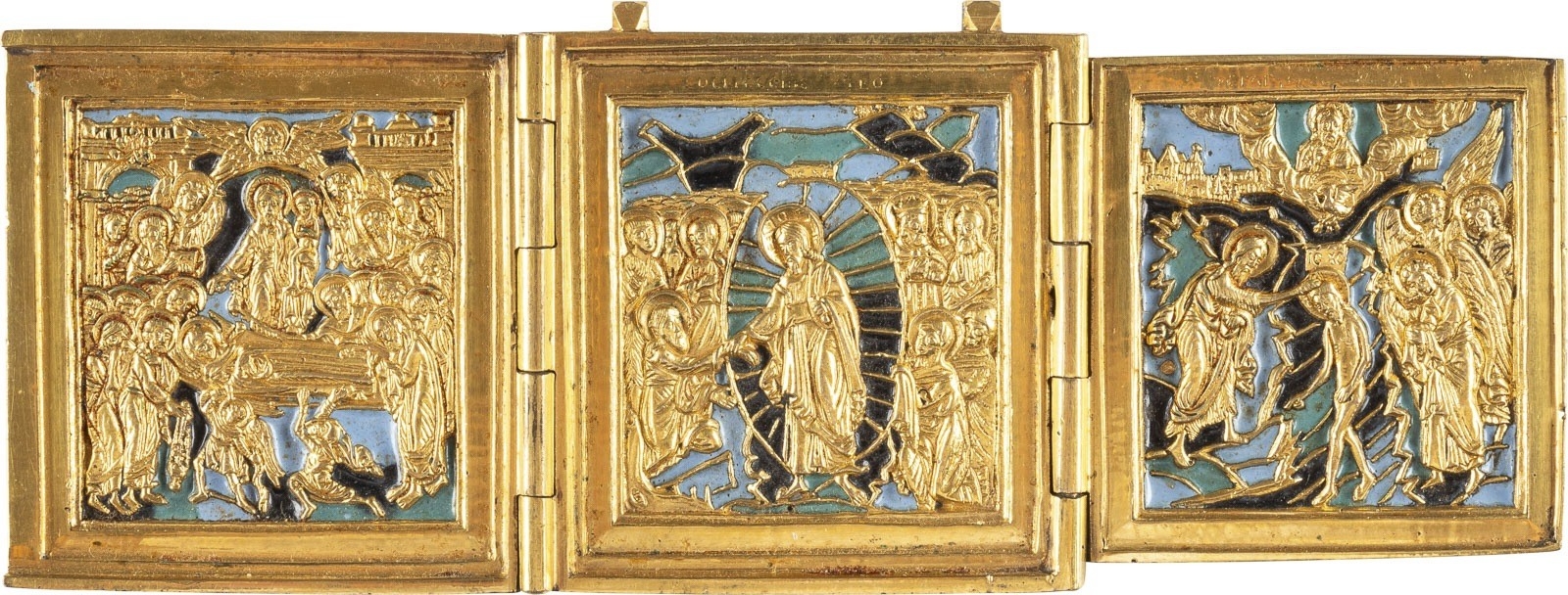 Central Russian School, 19th Century | A TRIPTYCH SHOWING THE DESCENT INTO HELL FLANKED BY THE ...