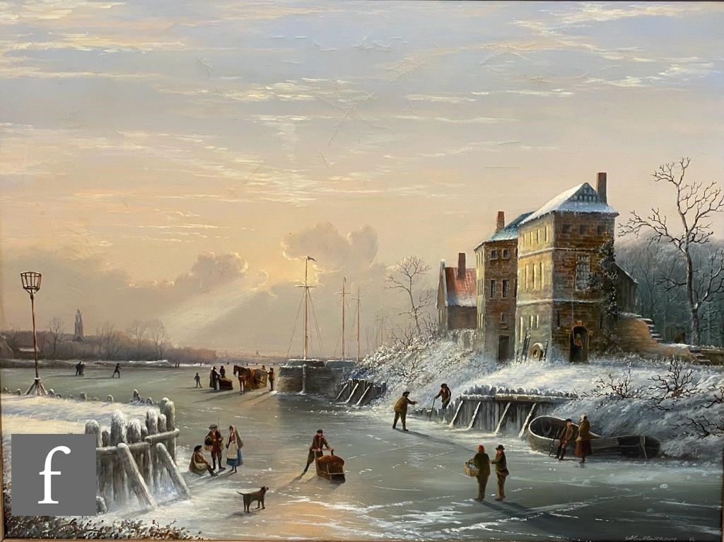 Michael Matthews | A Dutch winter landscape with skaters on a frozen ...