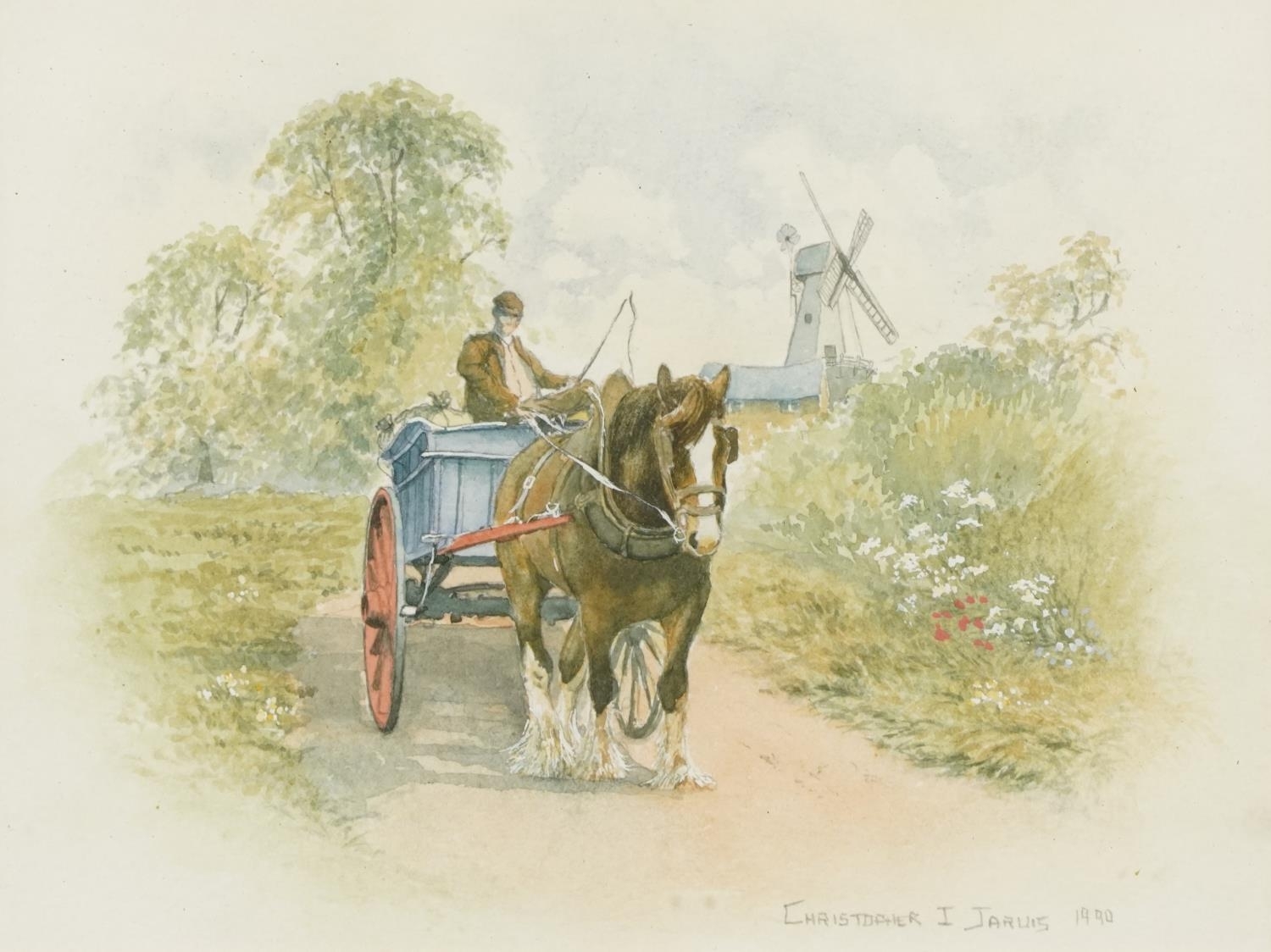 Christopher Jarvis | Workhorse and cart before farm building | MutualArt