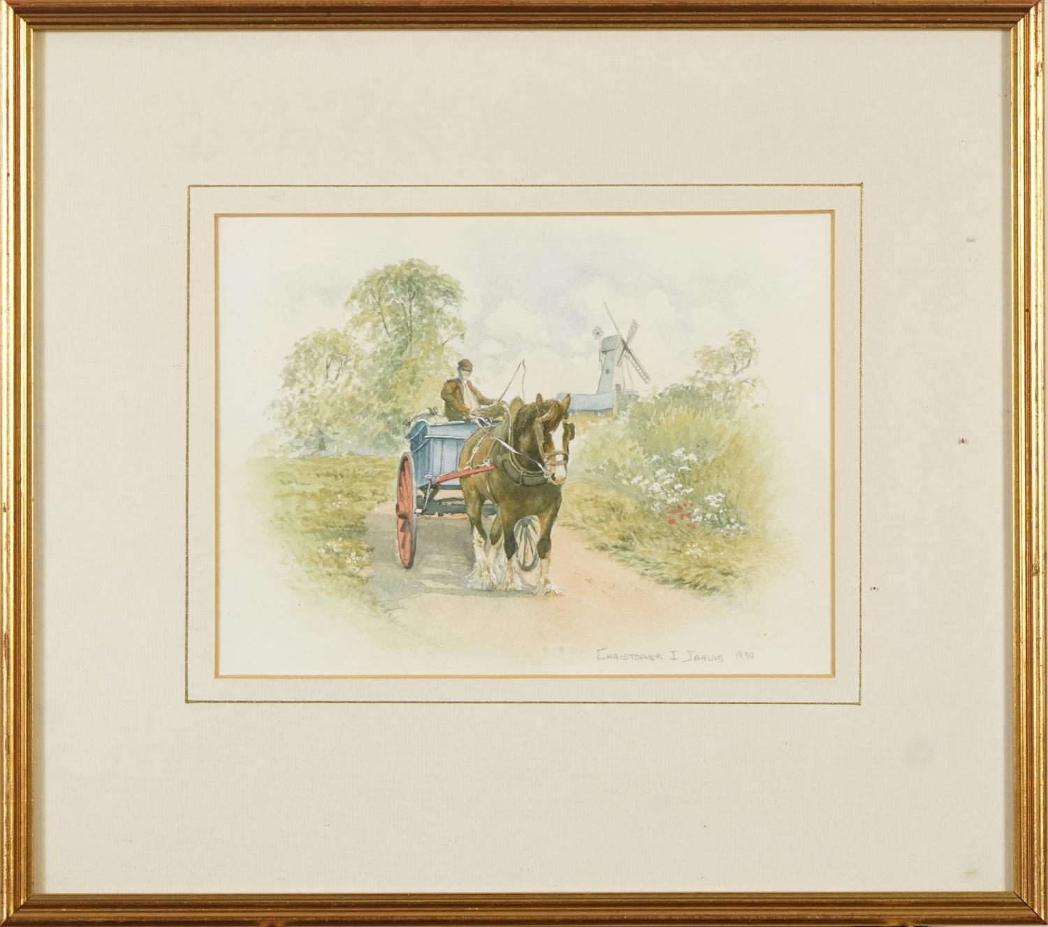 Christopher Jarvis | Workhorse and cart before farm building | MutualArt