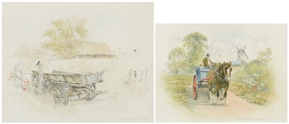 Christopher Jarvis | Workhorse and cart before farm building | MutualArt