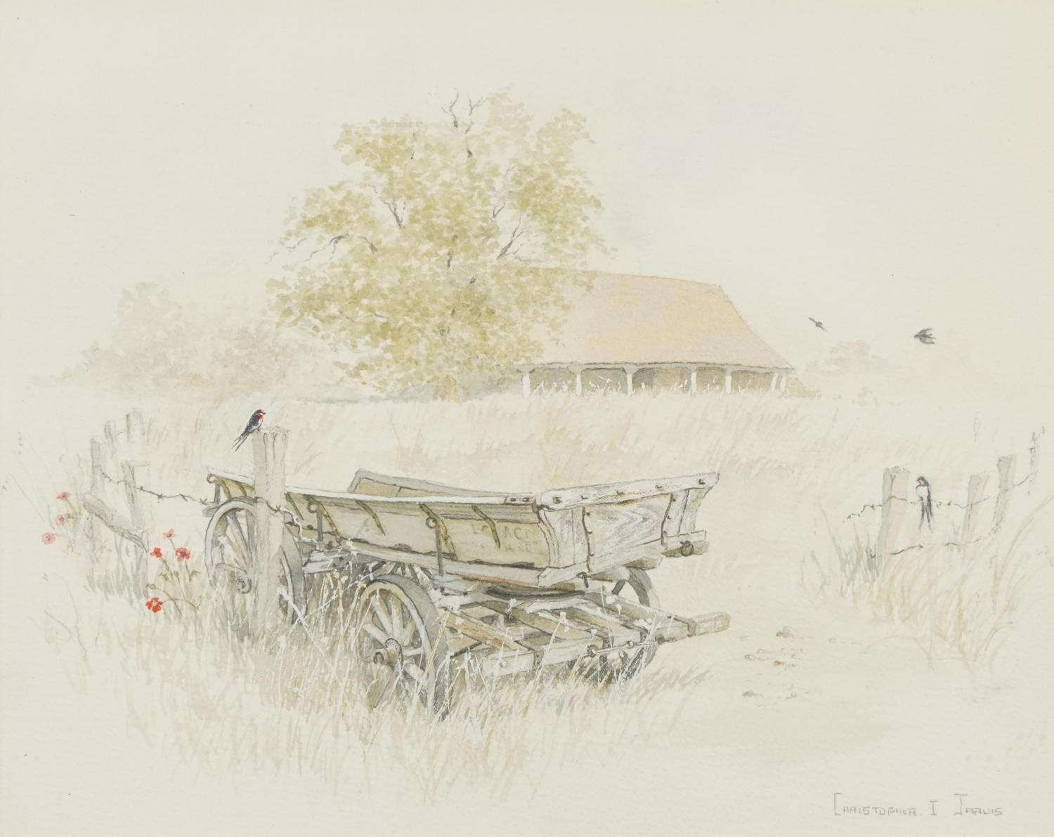 Christopher Jarvis | Workhorse and cart before farm building | MutualArt