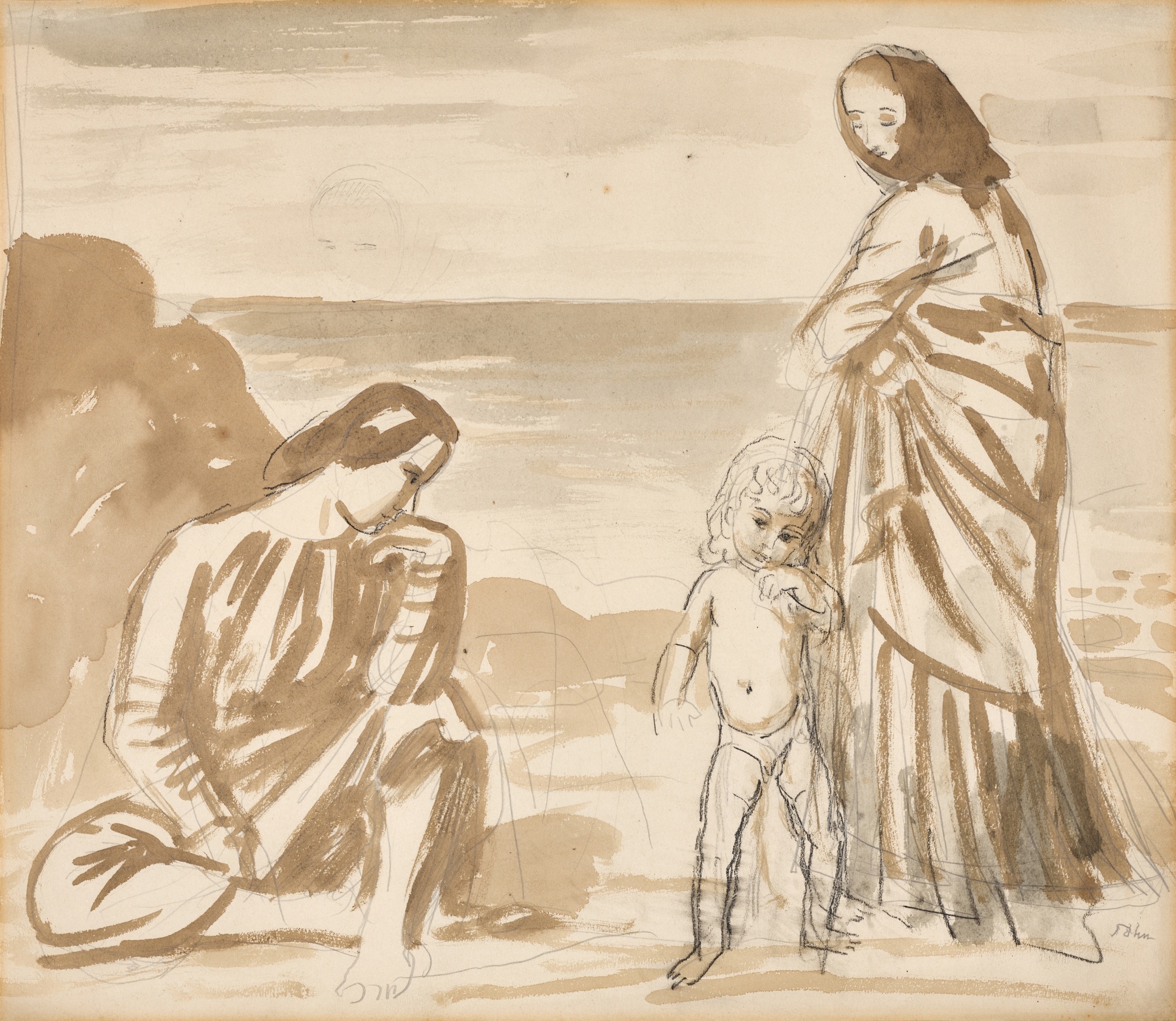 Augustus Edwin John | Two Women and Child on Seashore (Circa 1906 ...